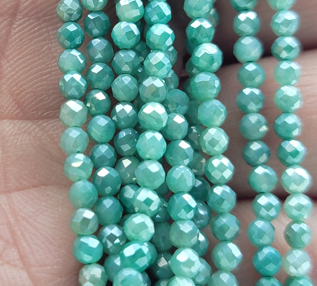 Beautiful Moonstone Teal Green Colour Coated 3mm 13.0" Full Strand AAA ...