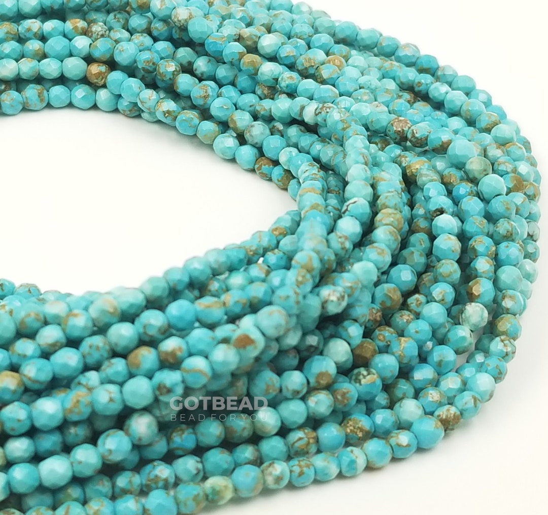 Faceted Turquoise 2mm and 3mm Natural Round Beads Real Genuine Natural ...