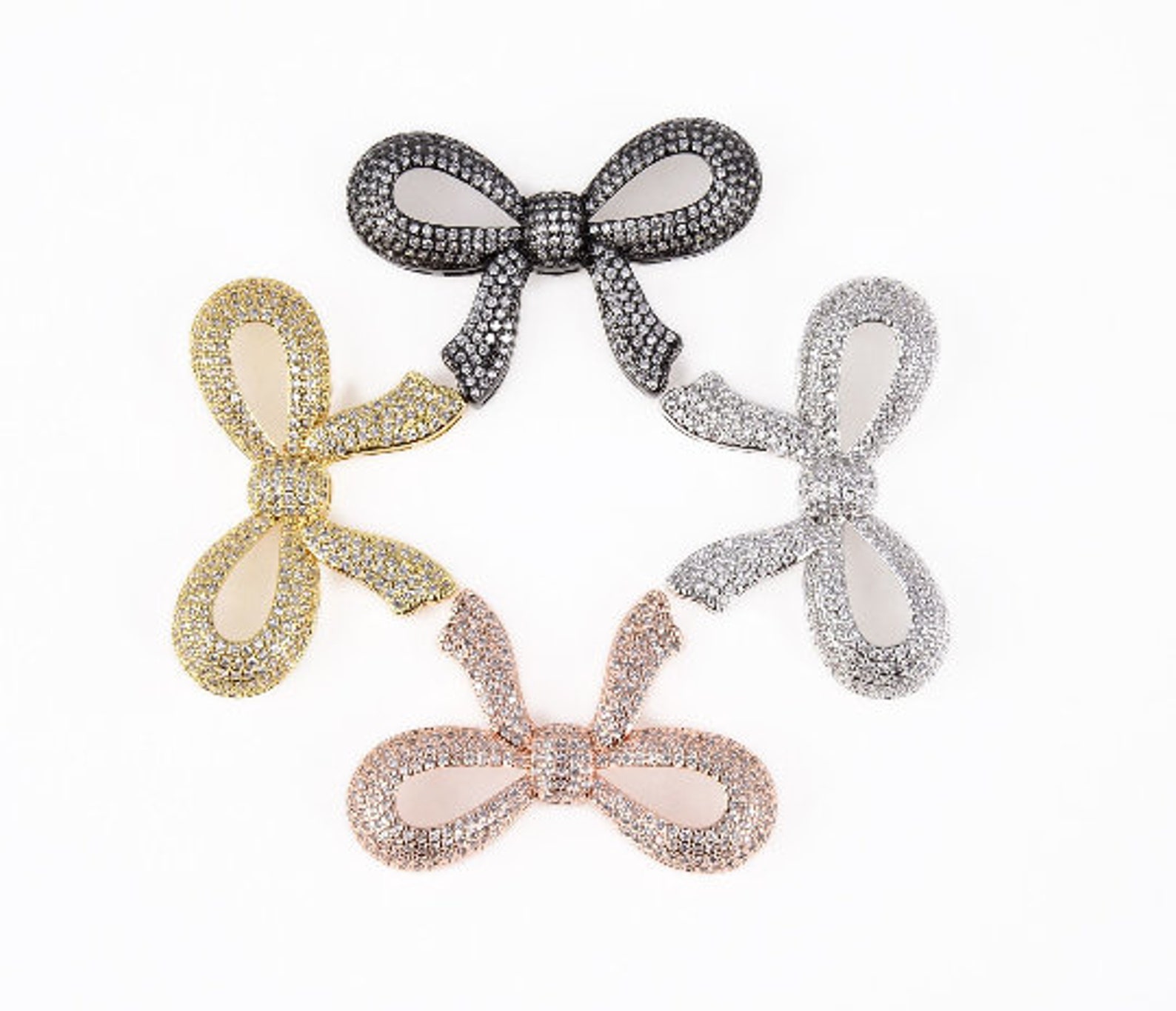 Cz Ribbon Bow Charm Pendant Cz Micro Pave Bow Tie Connector - Etsy