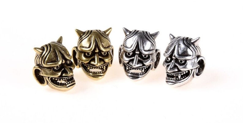 Samurai Charm Helmet Bead, Noh Mask Bead Charm, Devil Charm, Paracord ...