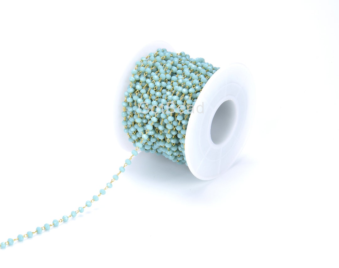 1/3 Feet Turquoise Rondelle Faceted Beaded Chain, 14K Gold Beaded Chain ...