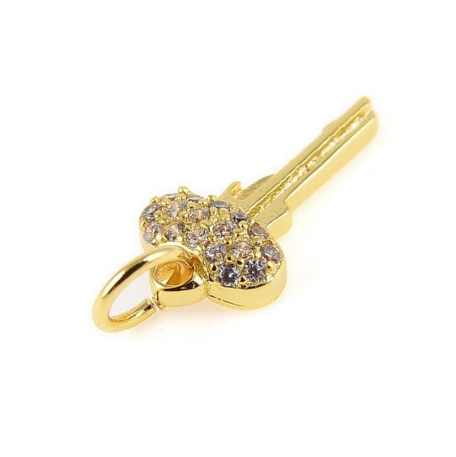 CZ Pave Gold Key Necklace Small Key Charm Pave Connector - Etsy