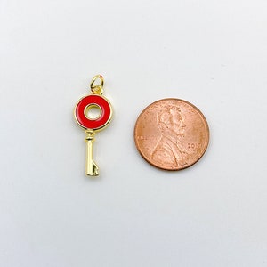 Enamel Colorful Round Ring on Key Shape Pendant, 18K Dainty Gold Filled ...