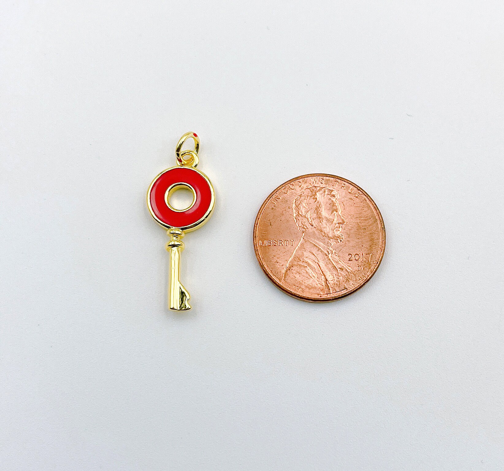 Enamel Colorful Round Ring on Key Shape Pendant 18K Dainty | Etsy
