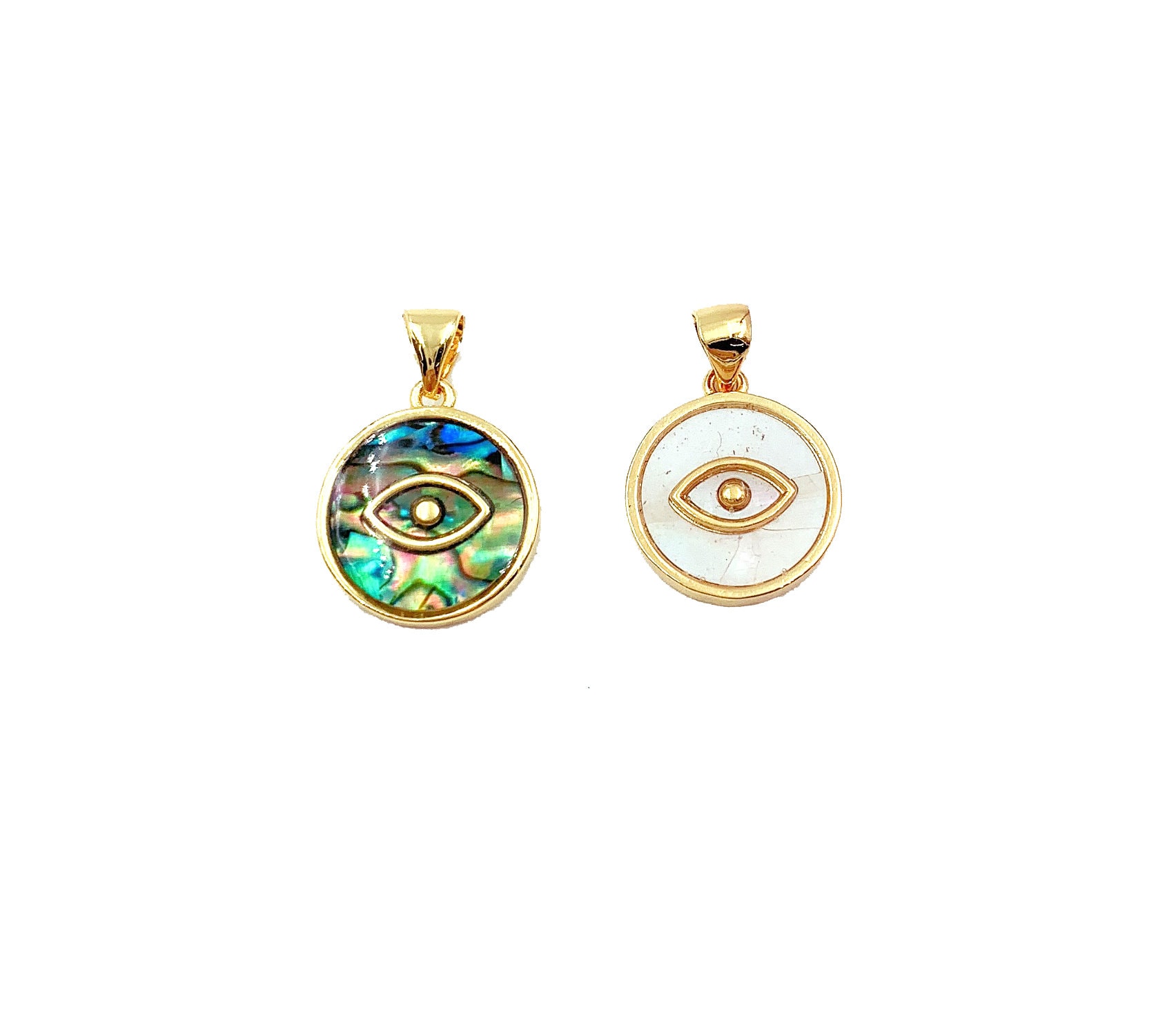 18K Gold Filled Abalone Shell Evil Eye Charm Pendant, Evil Eye Charm ...