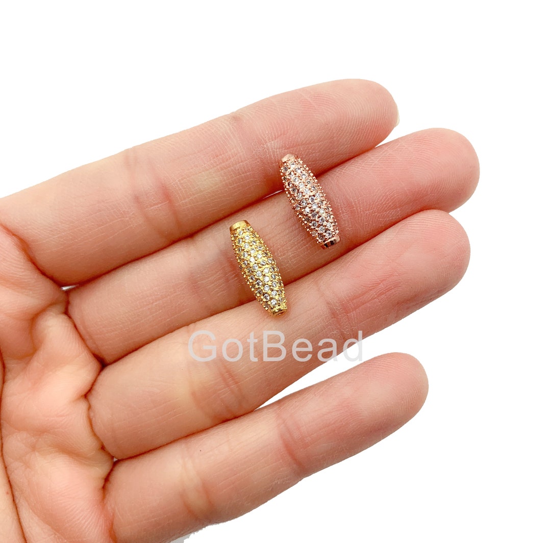 Oval Spacer Beads, Oval Connector, Round Shape Beads, CZ Micro Pave ...