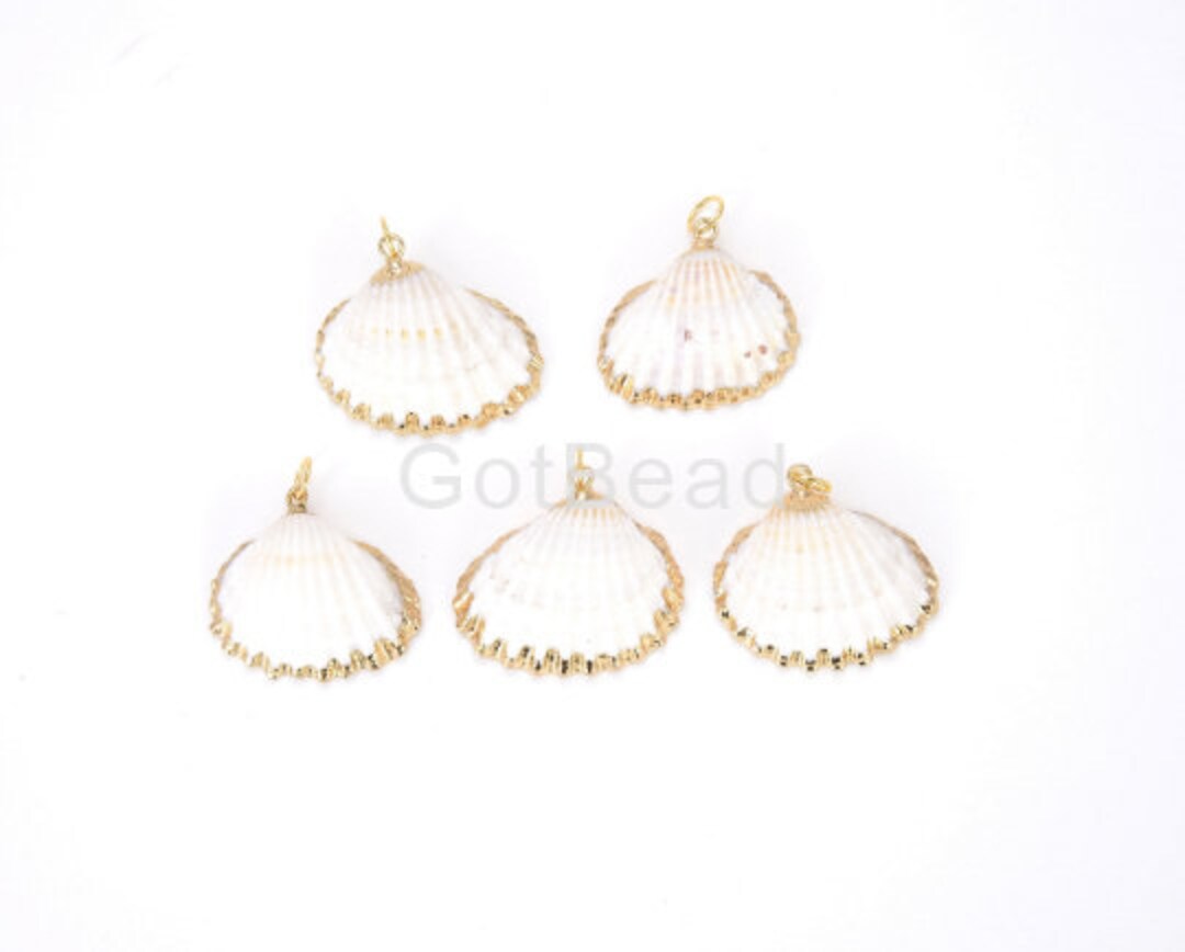 14K Gold Natural Sunray Venus Clam Shell Charm Pendant, Seashell Charm ...