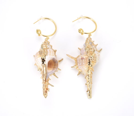 Natural Conch Shell 22k Gold Earrings Conch Shell Earrings | Etsy