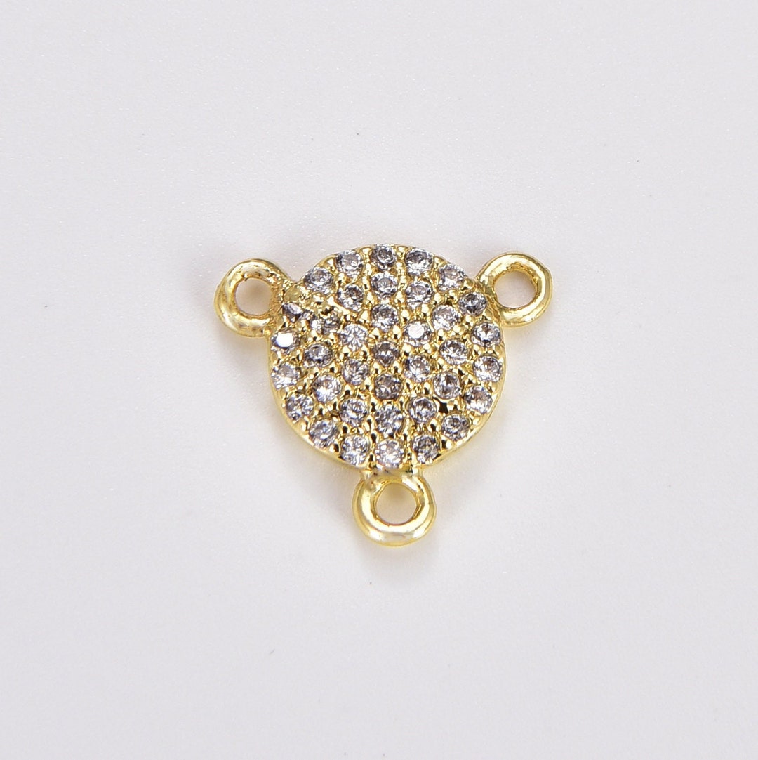 3 Loop CZ Round Connector, Micro Pave Round Tri-connector, 18K Gold ...