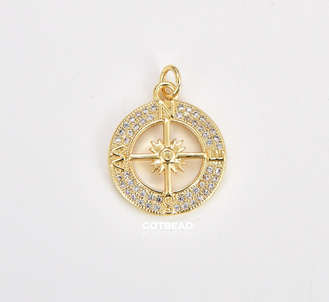 18K Gold Filled Compass Charm, Compass Pendant, Compass Necklace, Charm ...