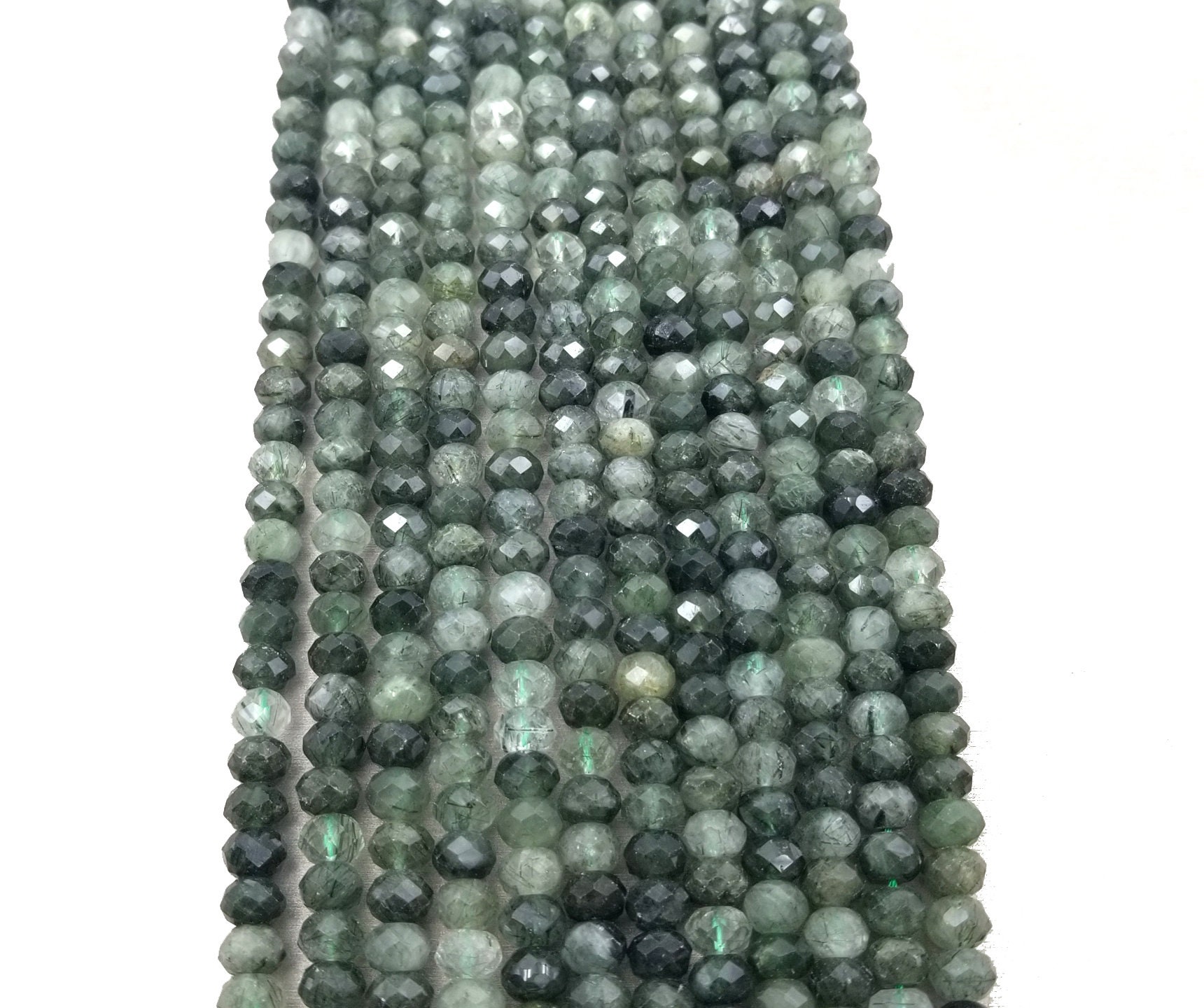 Green Rutilated Quartz Facted Rondelle Gemstone Beads Full Strand 15.5 ...