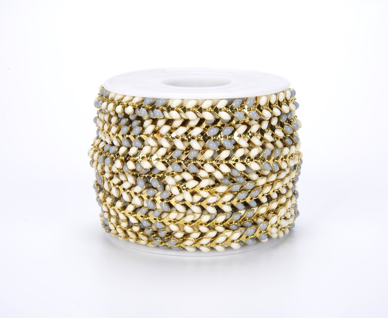 1/3 Feet Multi Color Leaf Shape Beaded Chain, 18K Gold Enamel Beaded ...