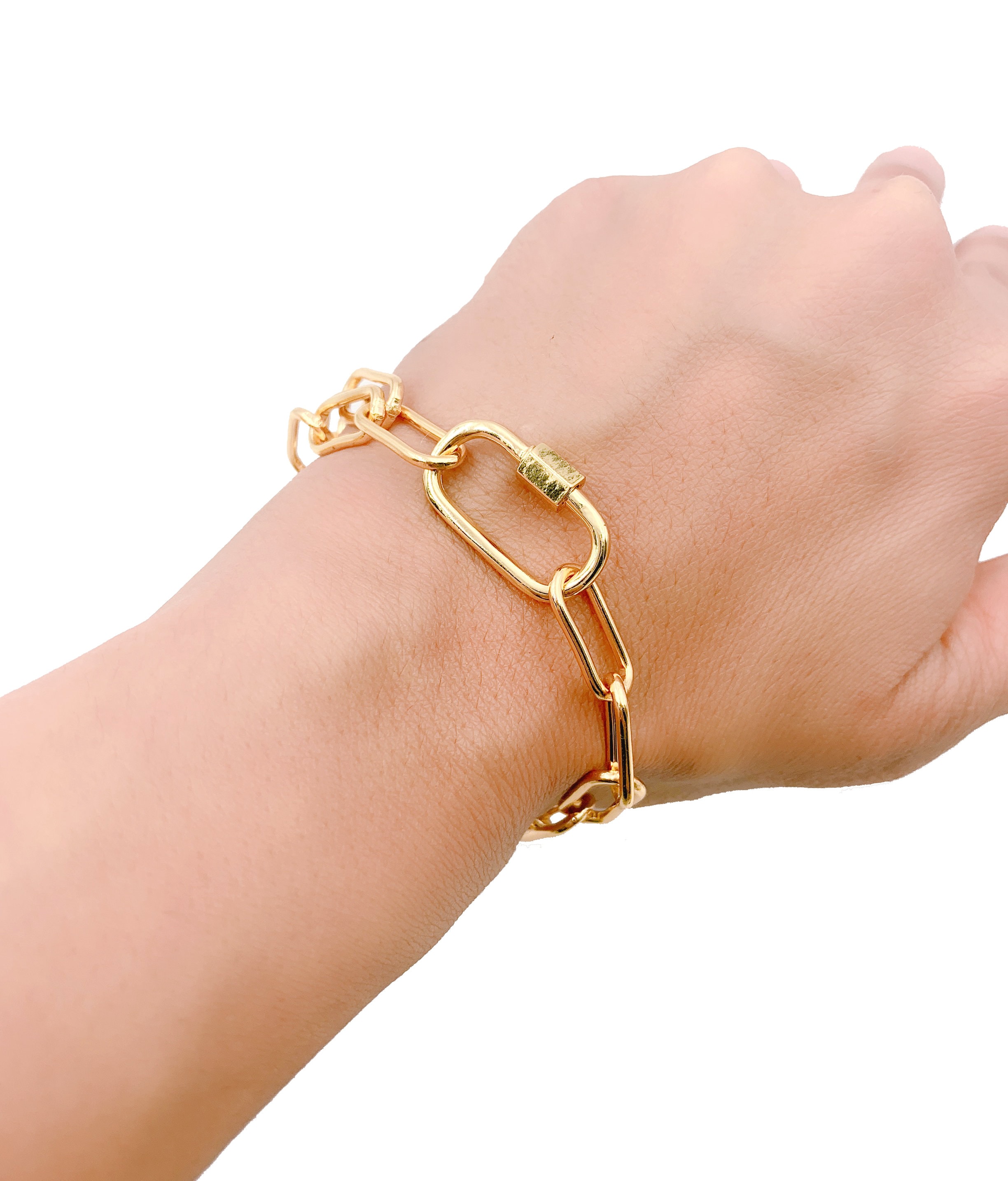 18K Gold Oval Carabiner Clasp, Gold Oval Screw Lock Clasp, Carabiner ...