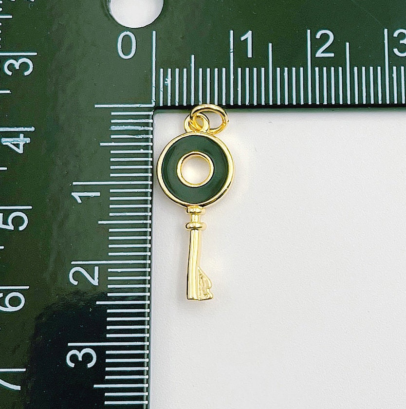 Enamel Colorful Round Ring on Key Shape Pendant 18K Dainty - Etsy