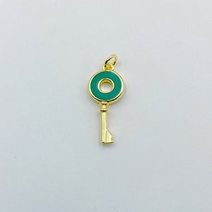 Enamel Colorful Round Ring on Key Shape Pendant, 18K Dainty Gold Filled ...