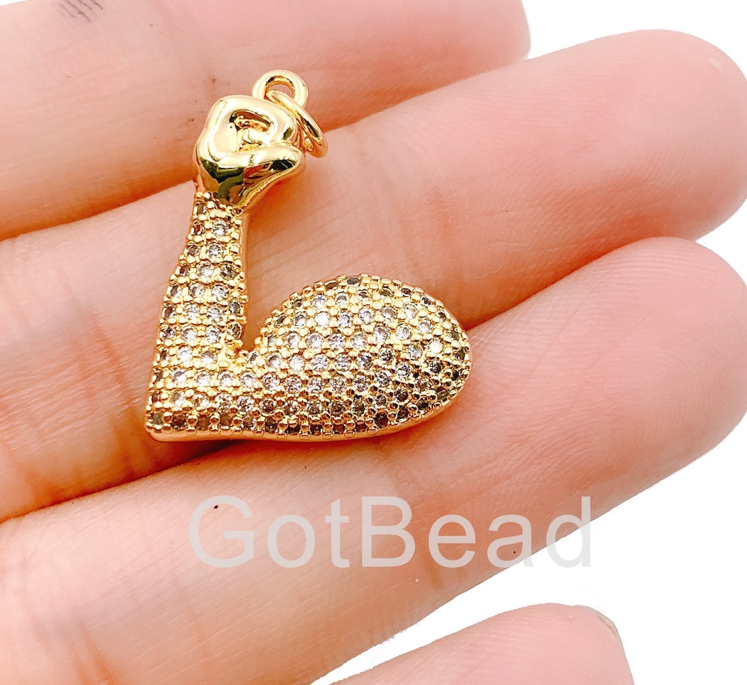 24K Gold Filled Arm Muscles Charm, CZ Micro Pave Arm Muscles Pendant ...