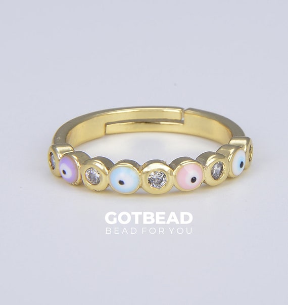 Colorful Enamel Evil Eye Shape Adjustable Ring 18K Gold - Etsy