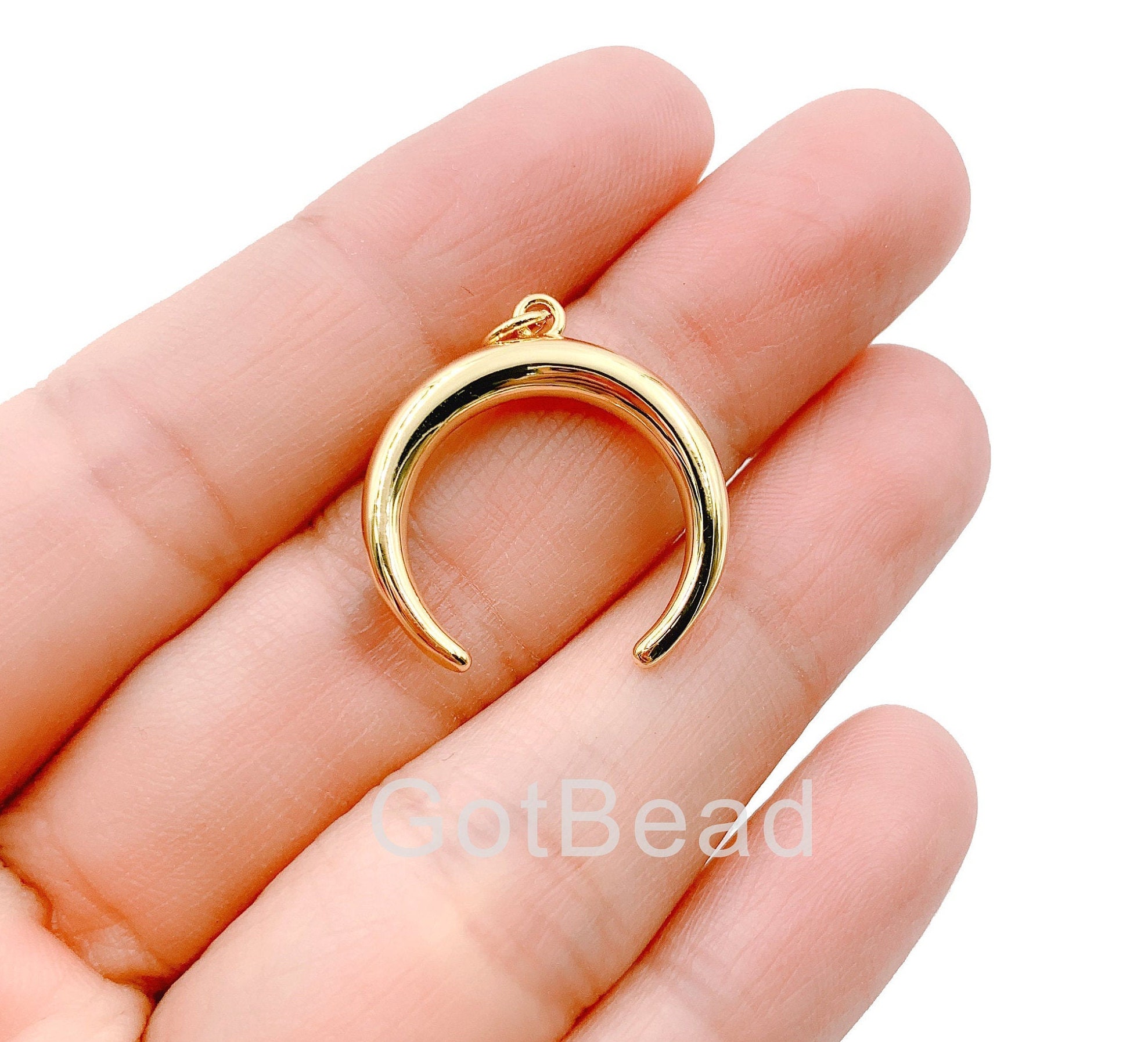 Gold Crescent Moon Horn Pendant C Shape Wish Moon Charm Half - Etsy