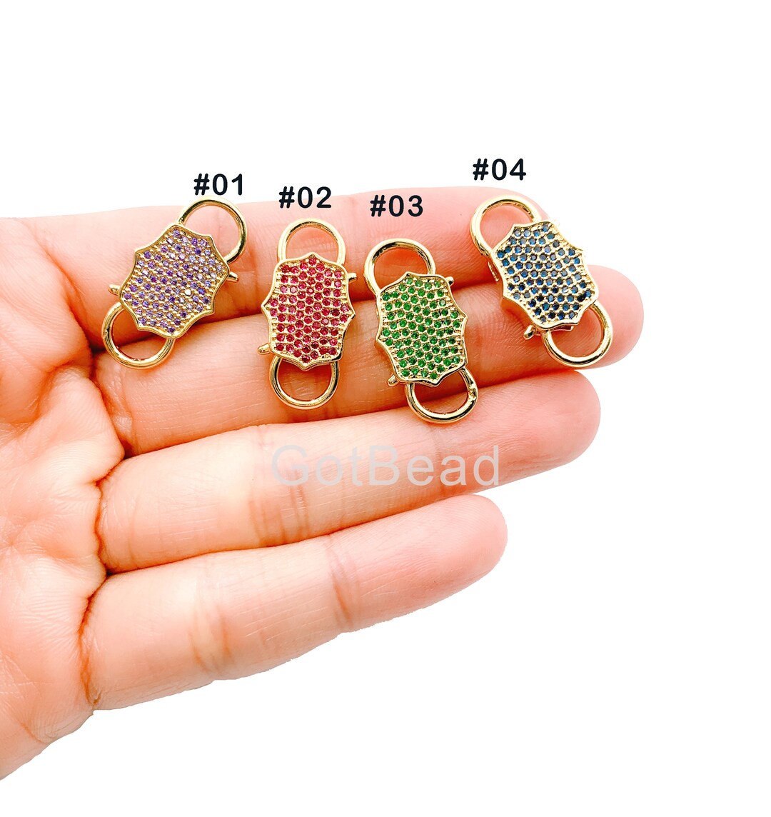 Interlocking Clasp Colored CZ Micro Pave, Double Lock Clasp, Carabiner ...