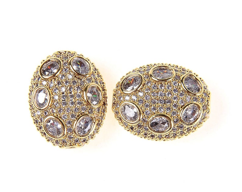 Oval Spacer Beads Flat Oval Pendant CZ Micro Pave Oval Bead - Etsy