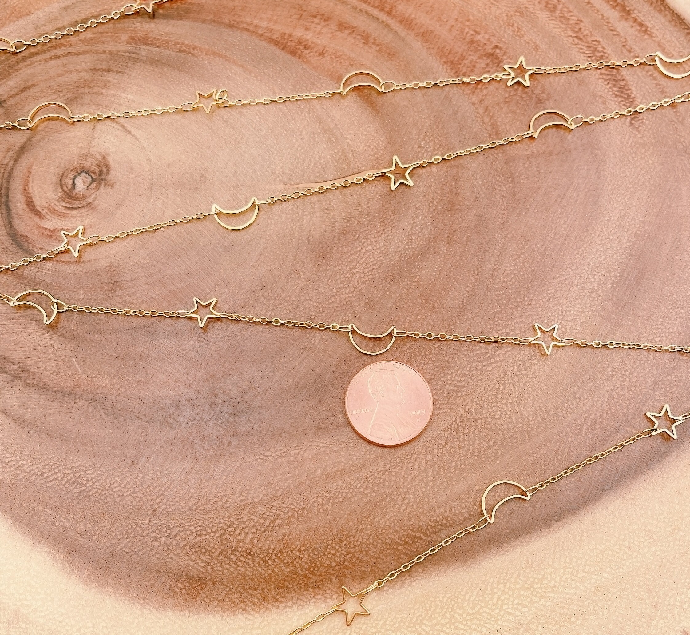 Star & Crescent Moon Chain for Jewelry Making 14K Gold Rosary - Etsy