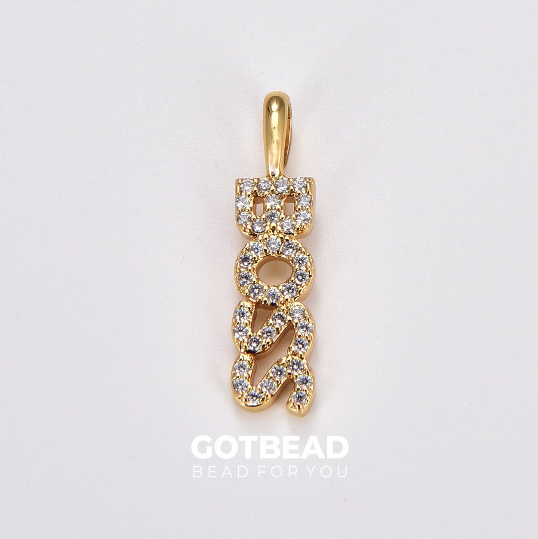 Boss Word Charm, Gold Filled Boss Bar Pendant, Minimalist Charm, CZ ...