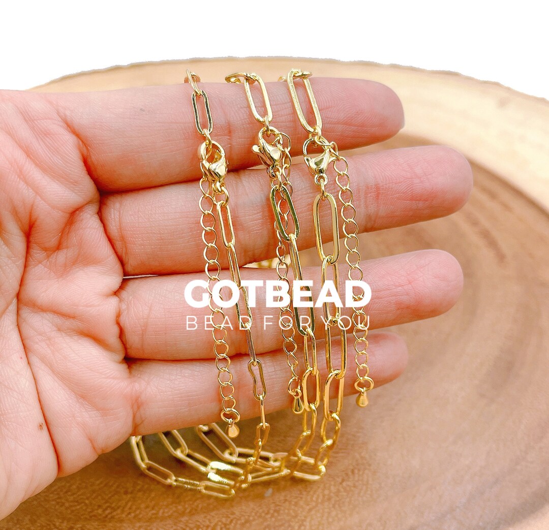 16" Gold Elongated Rectangle Chain Necklace, Rectangle Link Chain ...