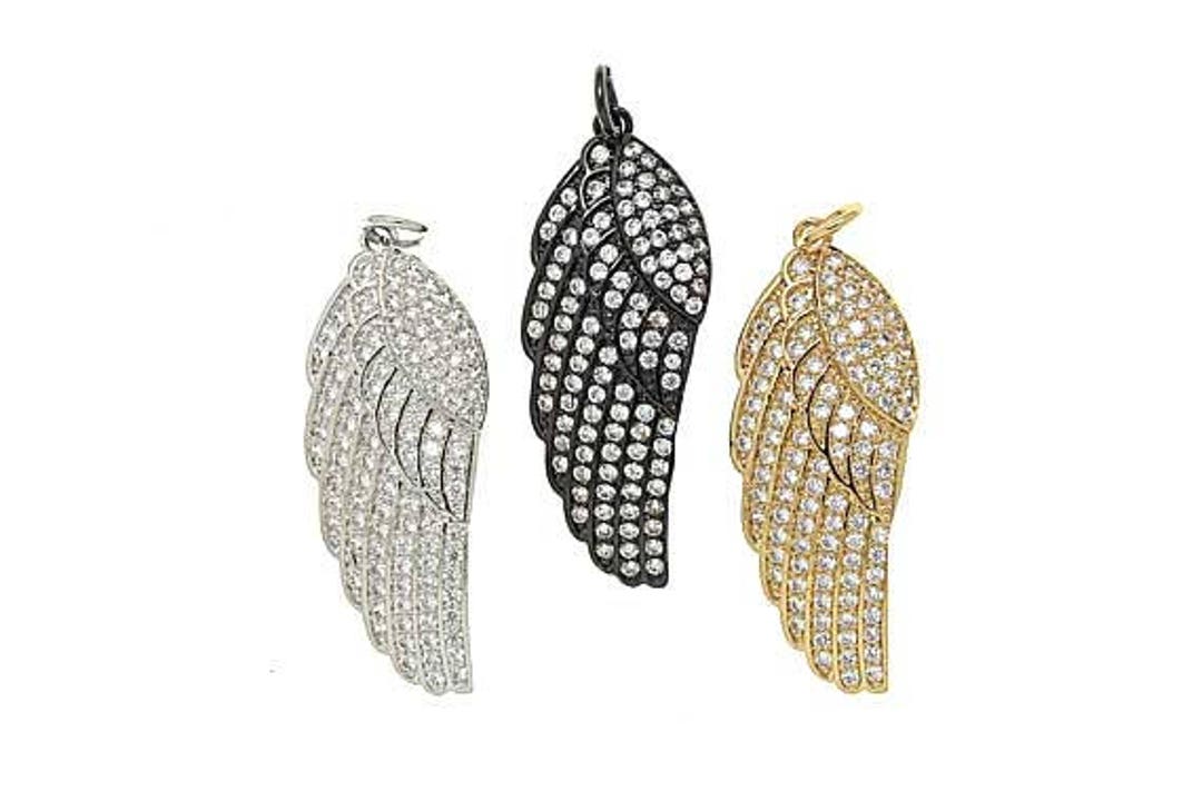 Micro Pave Angel Wing Pendant, CZ Angel Wing Charm, Angel Wing Necklace ...