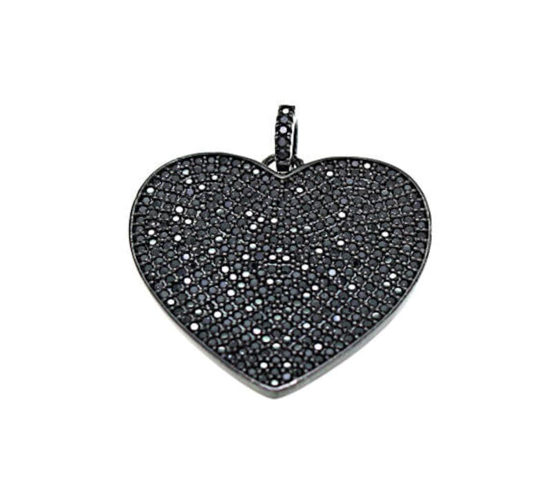 Micro Pave Heart Pendant, Pave Black Diamond CZ Pendant, Black Diamond ...