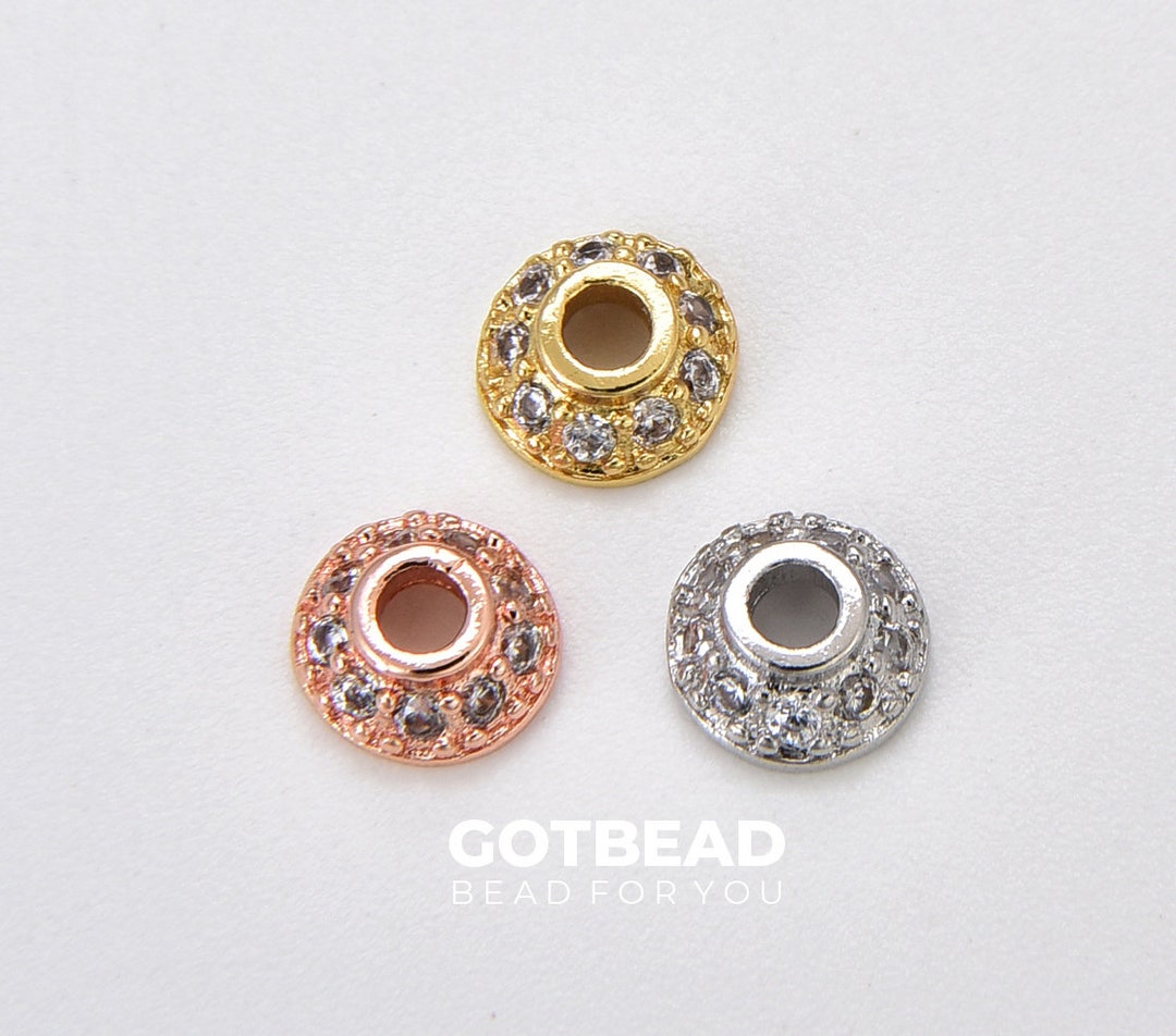 7mm Gold Filled Round Bead Cap, Dainty Rondelle Bead Toppers, CZ Micro ...