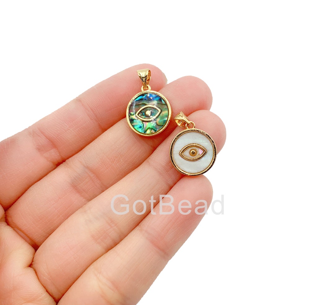 18K Gold Filled Abalone Shell Evil Eye Charm Pendant, Evil Eye Charm ...