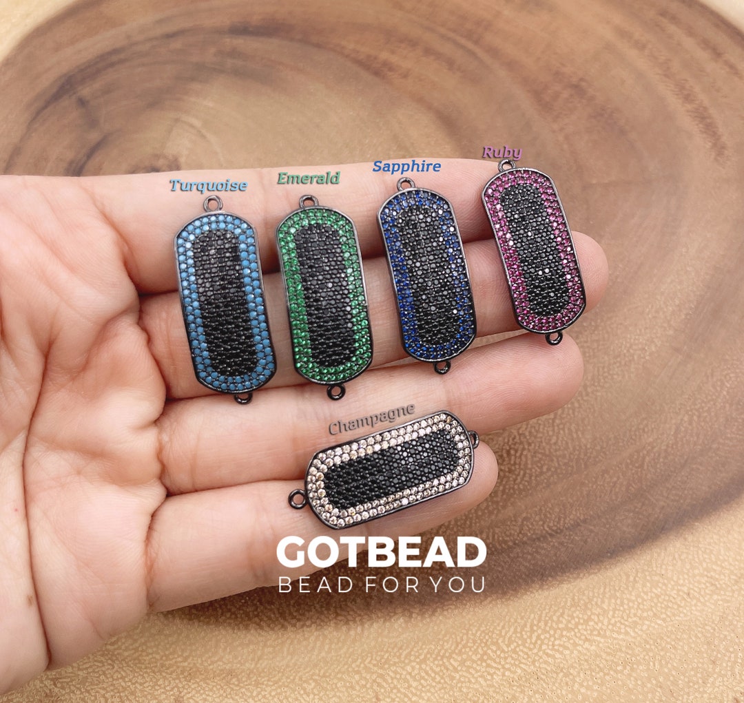 Black CZ Curved Oval Connector, Oblong Bar Connector, Curved Oval CZ ...