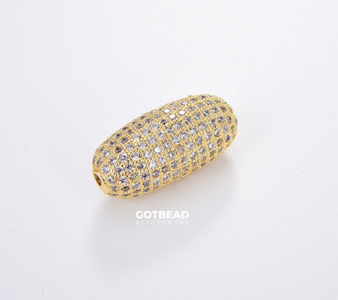 Oval Spacer Beads, CZ Micro Pave Oval Beads Spacer, DIY, Jewelry Making ...