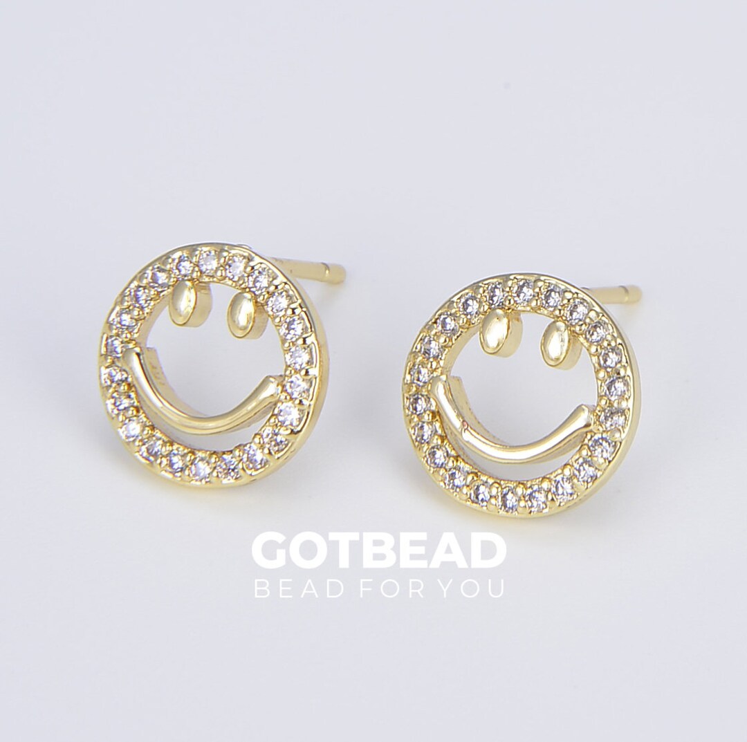 1 Pair SMLY Face Stud Earrings, Tiny SM/LY Face Studs, Simple 18K Gold ...