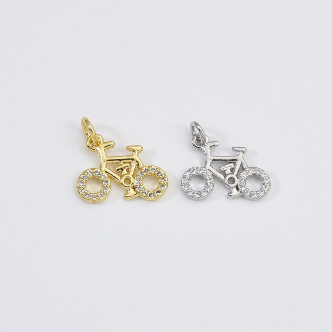 Bicycle Charm Pendant, 18K Gold Micro Pave CZ Bicycle Pendant, Sports ...