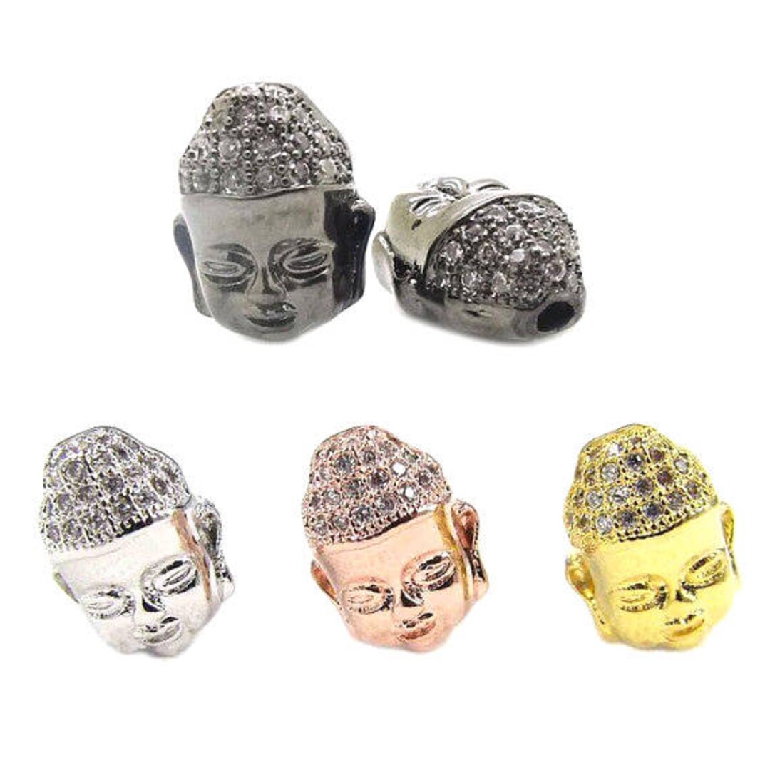 Micro Pave CZ Diamond Buddha Face Charm, Buddha Head Bead, 24K Gold ...