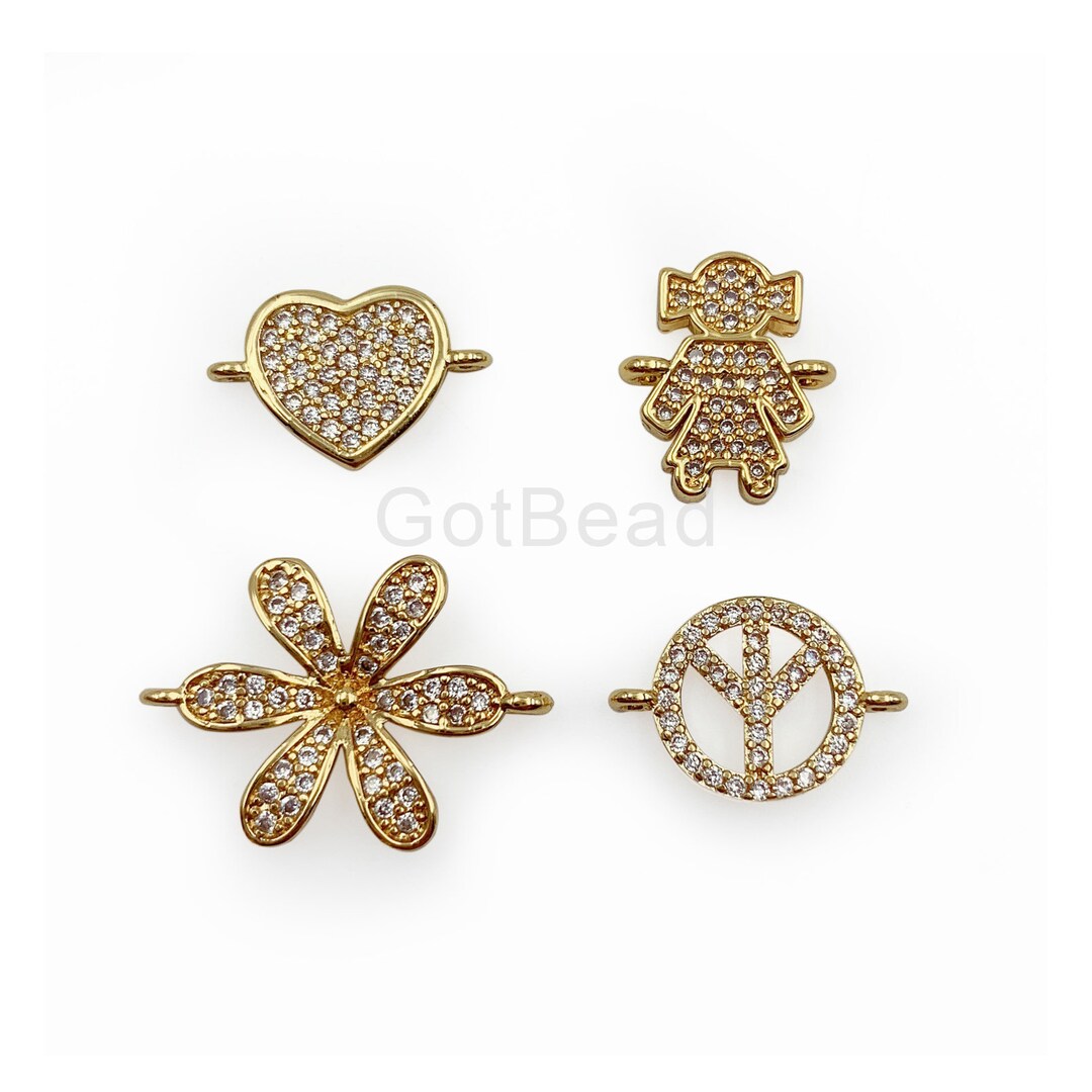 14K Gold Charm Connector, Heart Connector, Little Girl Connector ...