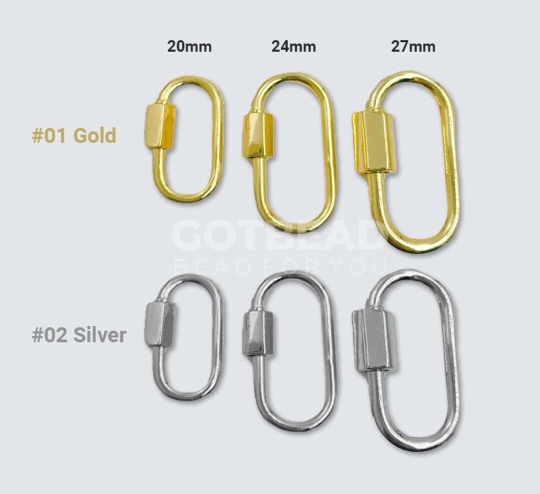 18K Gold Oval Carabiner Clasp, Gold Oval Screw Lock Clasp, Carabiner ...