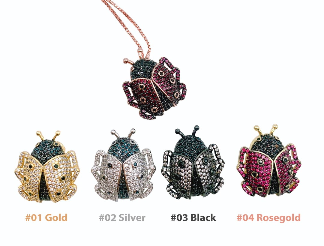 22k Gold Filled Cubic Zirconia Pave Bug Charm CZ Pave Ladybug Pendant ...
