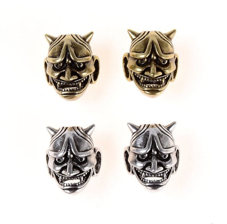 Samurai Charm Helmet Bead, Noh Mask Bead Charm, Devil Charm, Paracord ...