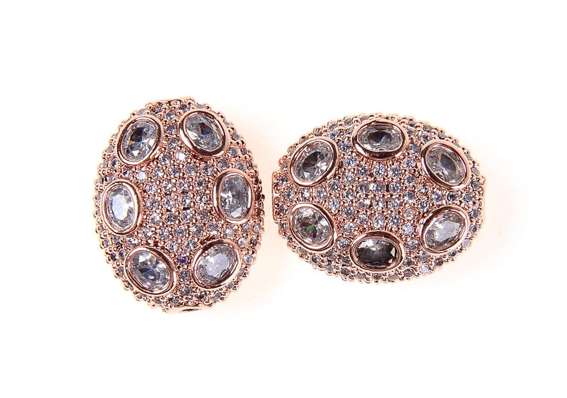 Oval Spacer Beads Flat Oval Pendant CZ Micro Pave Oval Bead | Etsy