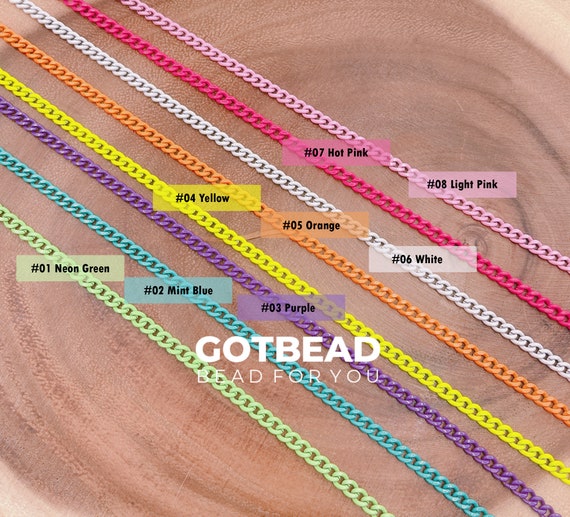 Neon Enamel Curb Chain by Yard Colorful Enamel 4mm Cuban Curb - Etsy