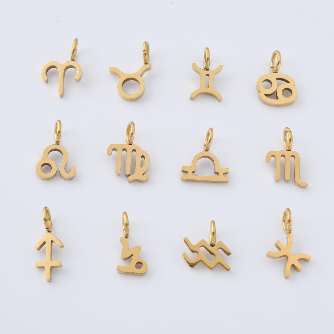 Gold 18k Zodiac Symbol Charm, Stainless Steel Horoscope Pendant for DIY ...