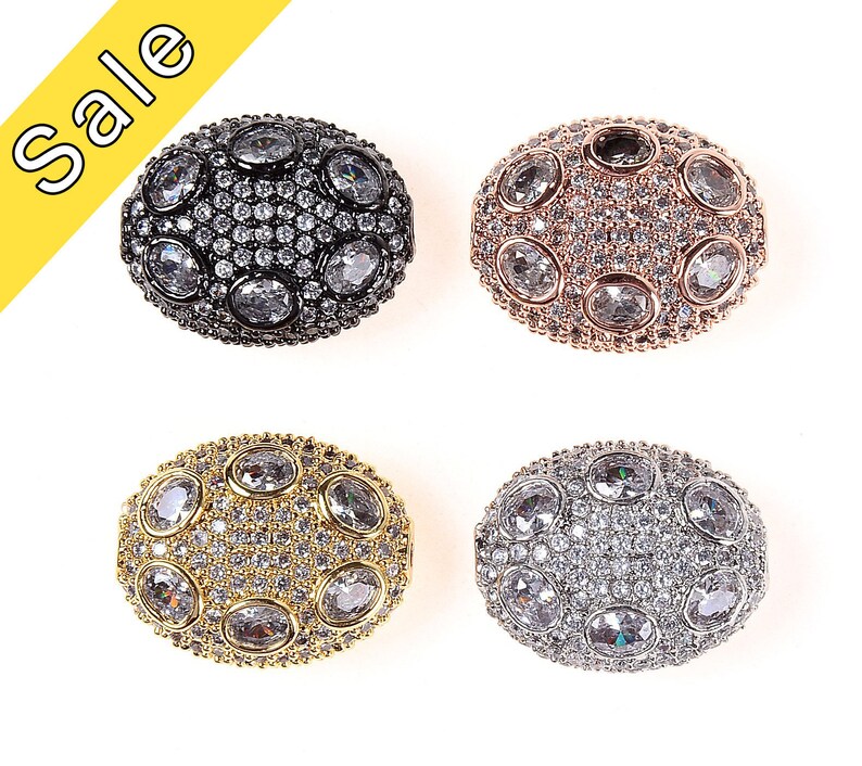 Oval Spacer Beads Flat Oval Pendant CZ Micro Pave Oval Bead - Etsy