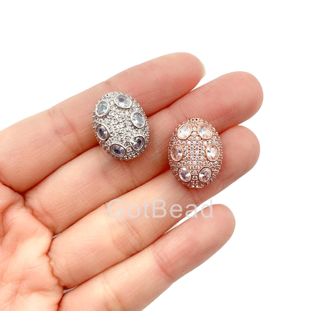 Oval Spacer Beads, Flat Oval Pendant, CZ Micro Pave Oval Bead, Oval ...