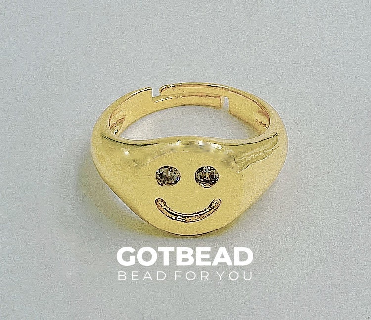 18K Gold Smiley Face Ring Happy Face Ring Gold Happy Face | Etsy