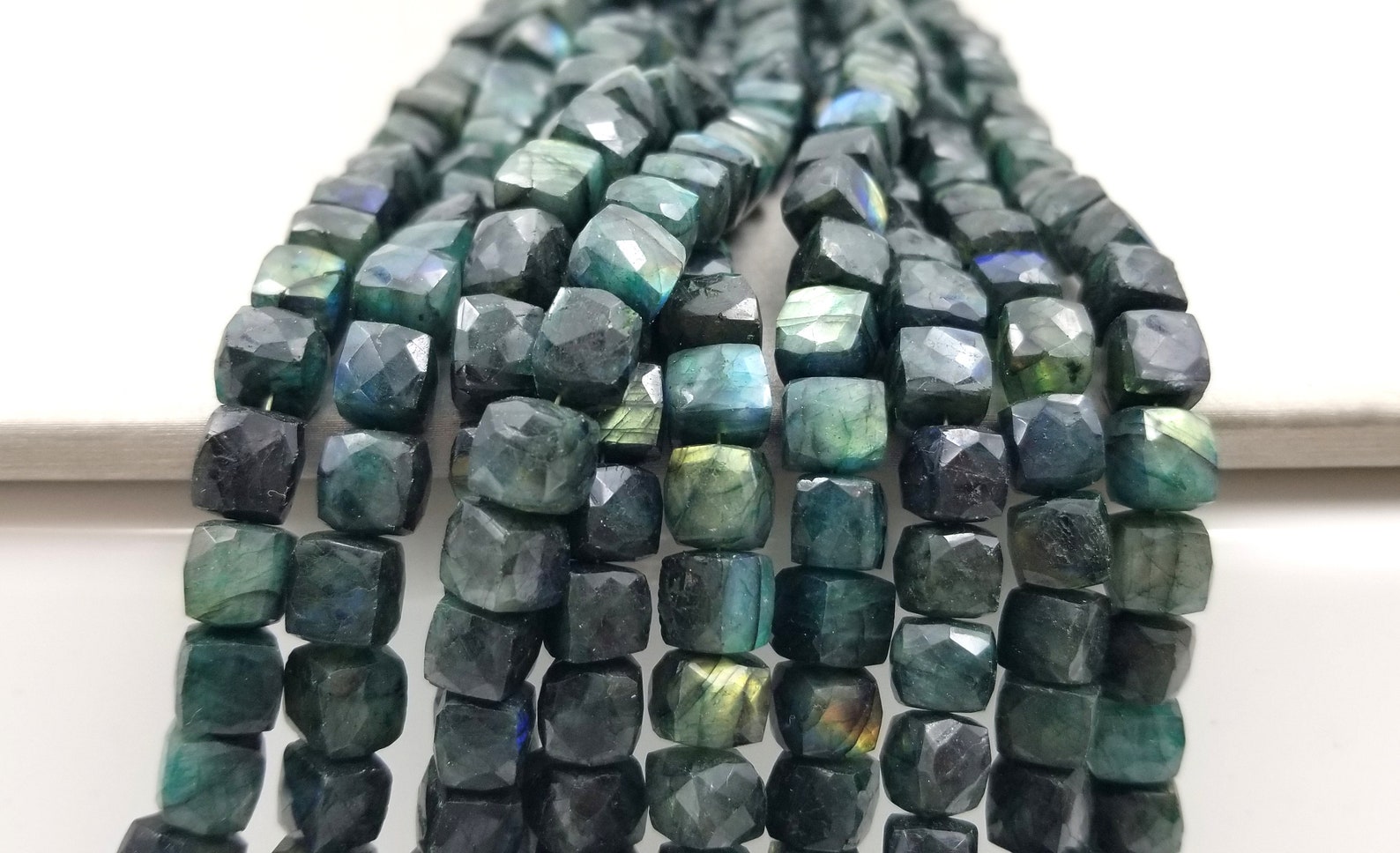 Green Labradorite Gemstone Beads, Faceted Cube Cut Labradorite Beads ...