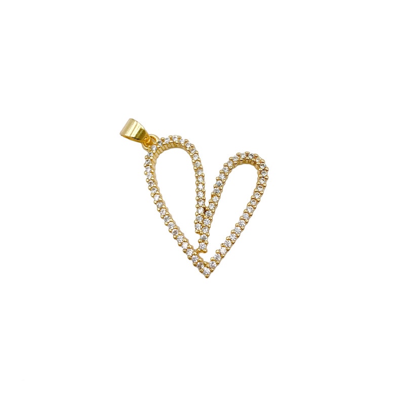 18K Gold Filled Large Heart Shape Pendant, Gold Heart Charm, Heart Pave ...
