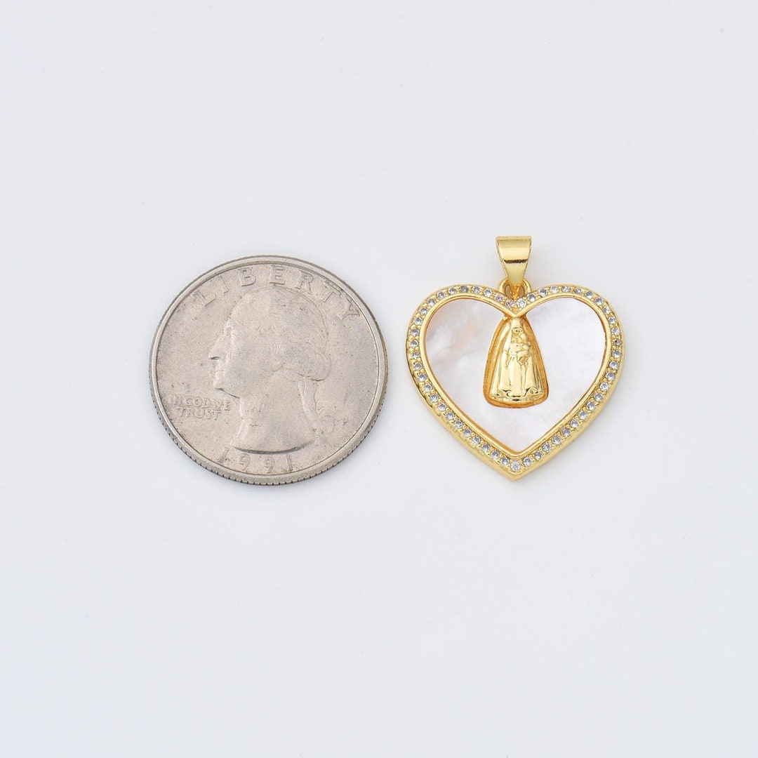 Gold Filled Blessed Virgin Mary Shell Pearl Heart Pendant Lady of ...