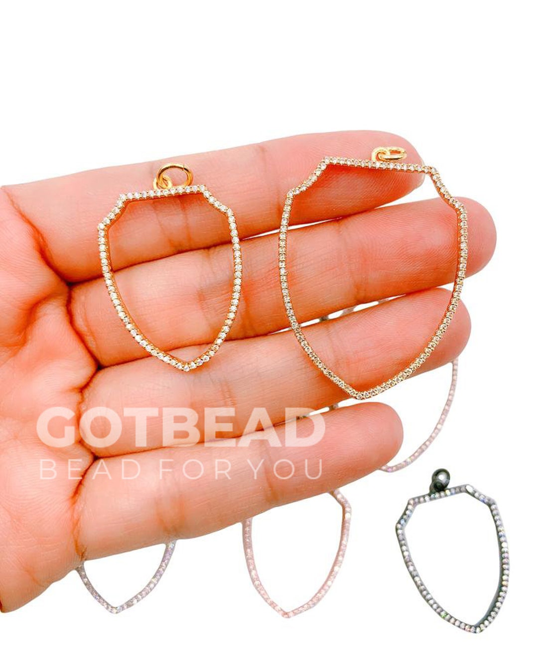 CZ Micro Pave Hollow Knight Shield Frame Charms Pendant, Cubic Zirconia ...